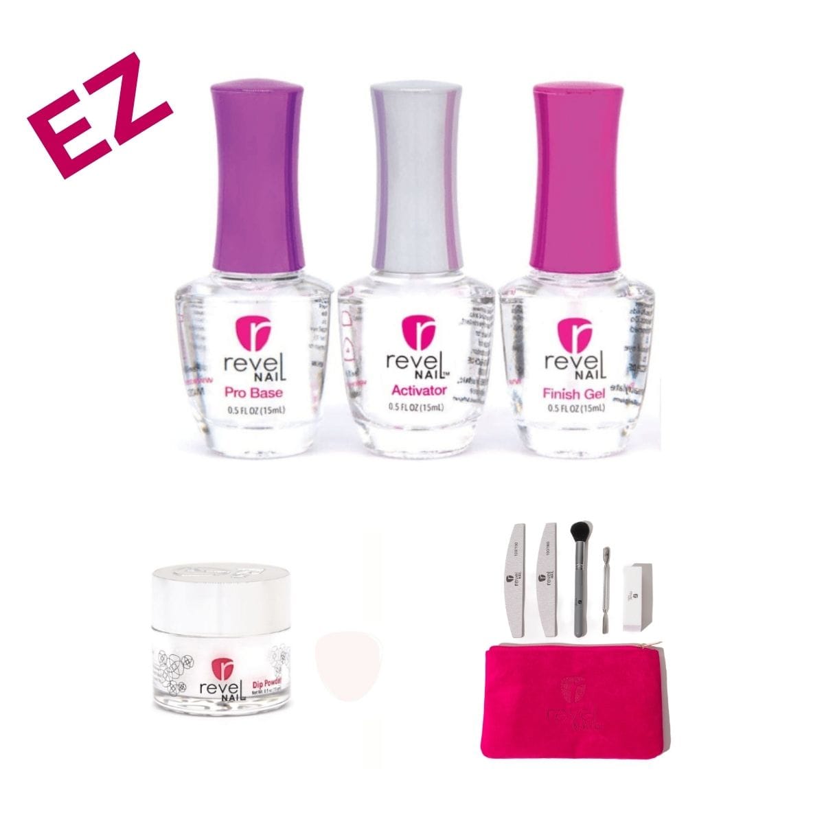 EZ Care Dip Powder Liquid Set + Clear Powder + Tool Kit – Revel Nail